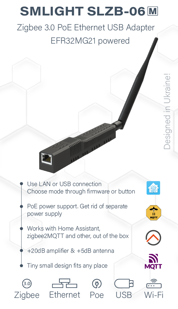 SLZB-06M Zigbee Ethernet PoE LAN USB WiFi Adapter EFR32 | Zigbee2MQTT | Home Assistant | SMLIGHT ...