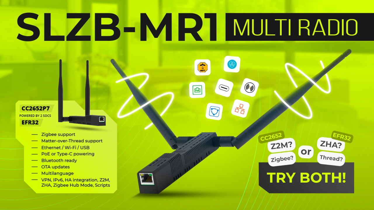 SLZB-MR1 Zigbee Thread Ethernet PoE LAN USB WiFi Adapter CC2652P EFR32 | Zigbee2MQTT | Home ...