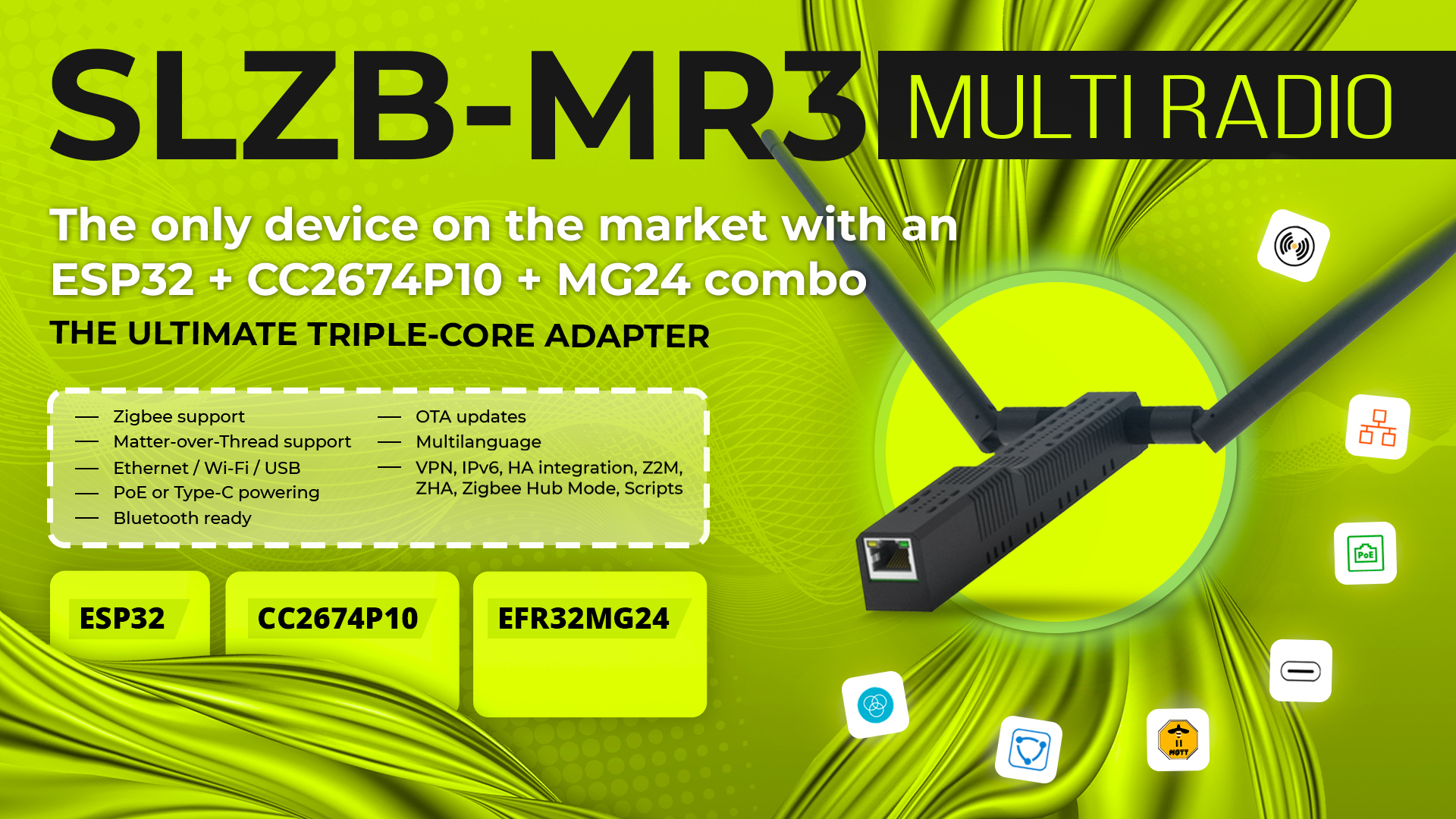 SLZB-MR3 Zigbee Thread Ethernet PoE LAN USB WiFi Adapter CC2652P EFR32 | Zigbee2MQTT | Home ...